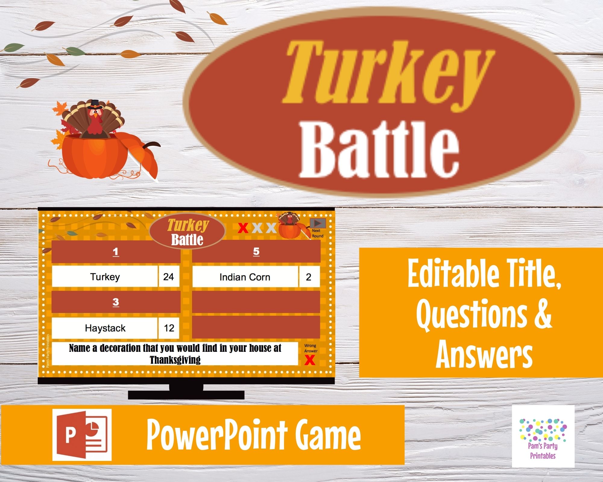 Virtual Game Thanksgiving Turkey Battle GAME 1 Interactive Editable